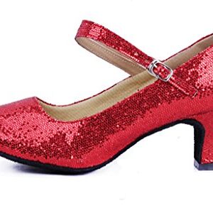 missfiona Women's Glitter Latin Ballroom Dance Shoes Pointed-Toe Y Strap Dancing Heels(6.5, Red)