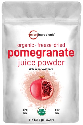 Organic Pomegranate Juice Powder, 1 Pound | 100% Natural Fruit Powder | Freeze Dried & Cold Pressed | No Sugar & Additives | Great Flavor for Drinks, Smoothie, & Beverages | Non-GMO & Vegan Friendly