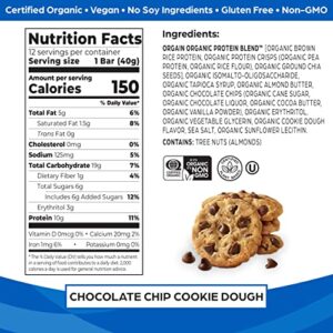 Orgain Organic Vegan Protein Bars, Chocolate Chip Cookie Dough - 10g Plant Based Protein, Gluten Free Snack Bar, Low Sugar, Dairy Free, Soy Free, Lactose Free, Non GMO, 12 Count (Pack of 1)