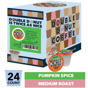 Double Donut Medium Roast Decaf Coffee Pods, Pumpkin Spice Flavored, for Keurig K-Cup Machines, 24 Single-Serve Capsules per Box