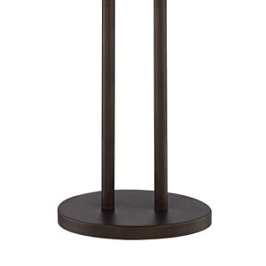 Franklin Iron Works Roscoe Modern Standing Floor Lamp 62" Tall Oil Rubbed Bronze Brown Twin Poles White Fabric Hardback Oval Shade Decor for Living Room Reading House Bedroom Office