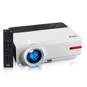 pyle updated pyle video projector 5.8” lcd panel led lamp cinema home theater with built-in stereo speakers 2 hdmi ports & keystone adjustable picture projection for tv pc computer and laptop prjle83