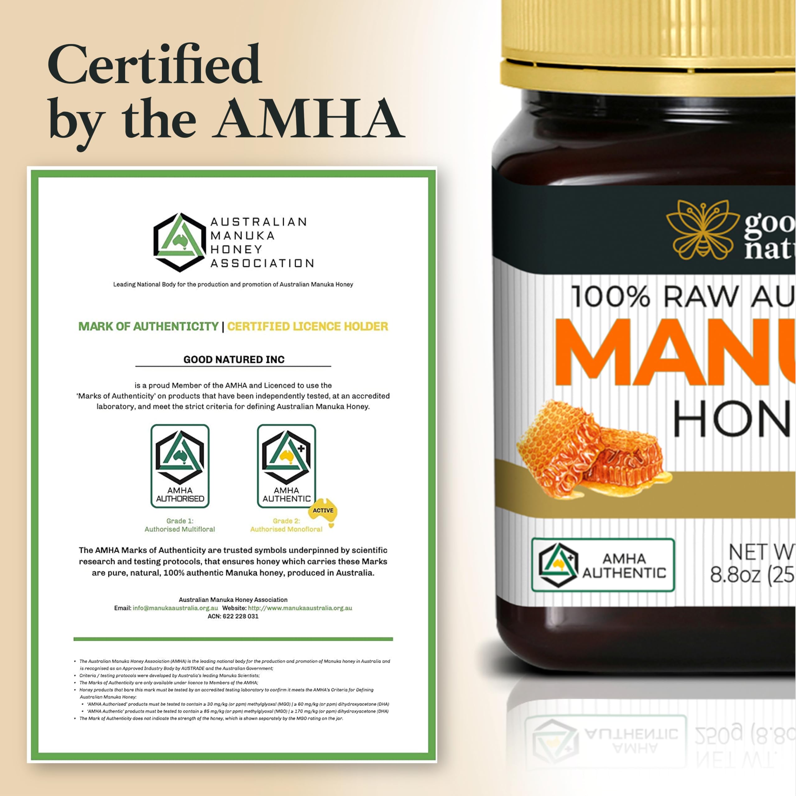 Manuka Honey MGO 850+ / UMF 20+ High Strength Manuka Honey Medical Grade - Non GMO - Raw Manuka Honey - Manuka Honey Organic - AMHA Certified Honey Manuka - 250g by Good Natured