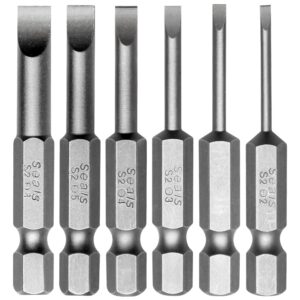 toolcool 6 pcs slotted screwdriver bit set magnetic flat head bits 2.0-6.0mm s2 alloy steel 1/4 inch hex shank 2 inch long