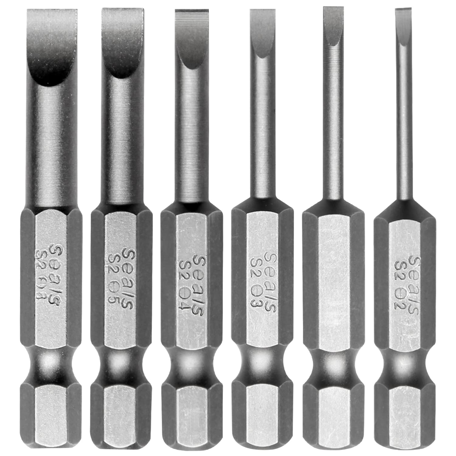 Toolcool 6 Pcs Slotted Screwdriver Bit Set Magnetic Flat Head Bits 2.0-6.0mm S2 Alloy Steel 1/4 Inch Hex Shank 2 Inch long