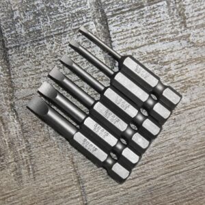 Toolcool 6 Pcs Slotted Screwdriver Bit Set Magnetic Flat Head Bits 2.0-6.0mm S2 Alloy Steel 1/4 Inch Hex Shank 2 Inch long