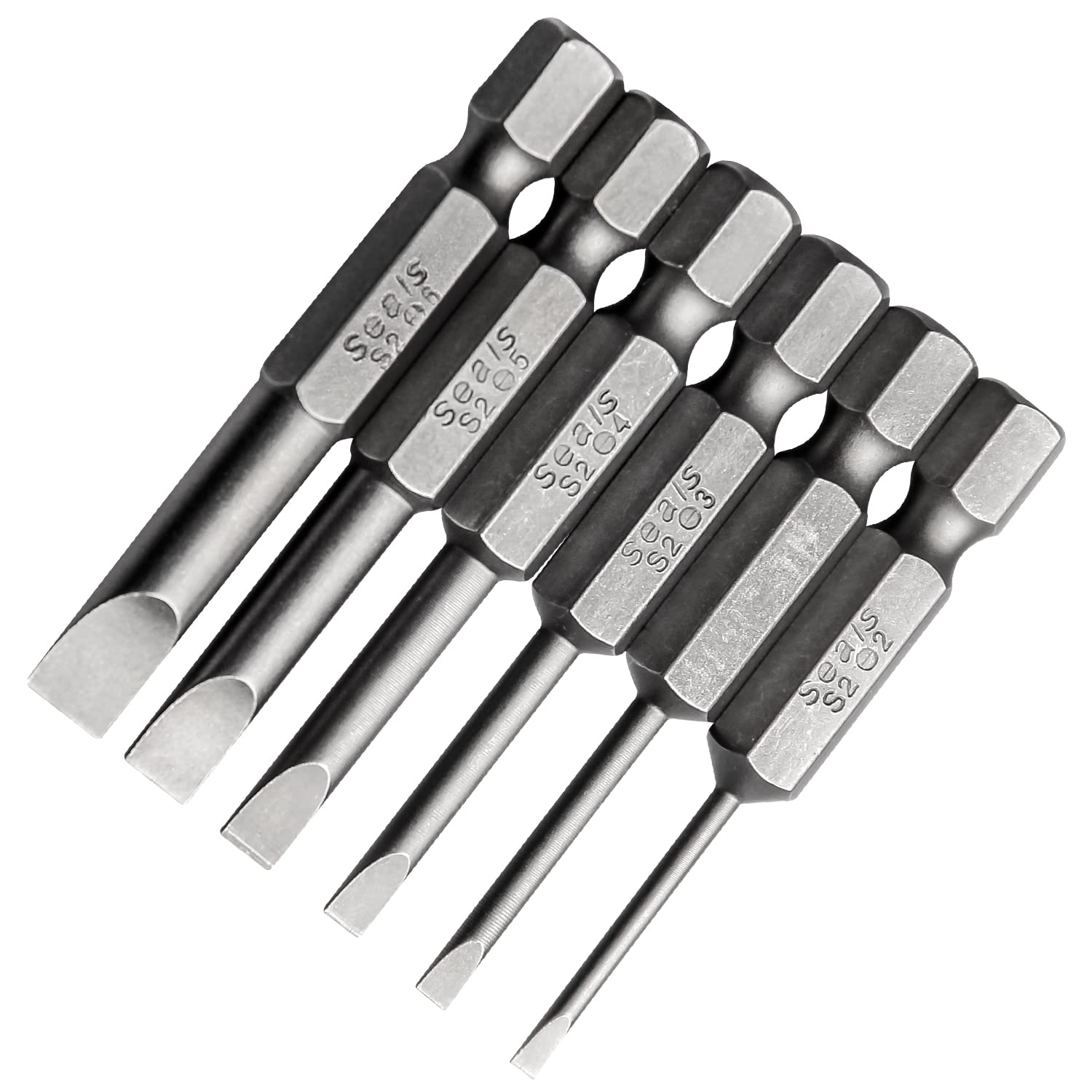 Toolcool 6 Pcs Slotted Screwdriver Bit Set Magnetic Flat Head Bits 2.0-6.0mm S2 Alloy Steel 1/4 Inch Hex Shank 2 Inch long