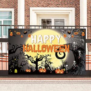 Famoby Happy Halloween Theme Fabric Sign Poster Banner Backdrop Metallic Shiny Latex Balloons for Birthday Photo Booth Background Party Decorations Supplies