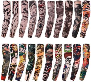 akstore 20pcs set arts fake temporary tattoo arm sunscreen sleeves designs tiger, crown heart, skull, tribal and etc