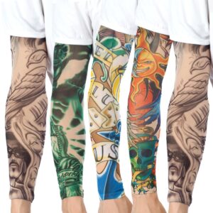 AKStore 20PCS Set Arts Fake Temporary Tattoo Arm Sunscreen Sleeves Designs Tiger, Crown Heart, Skull, Tribal and Etc