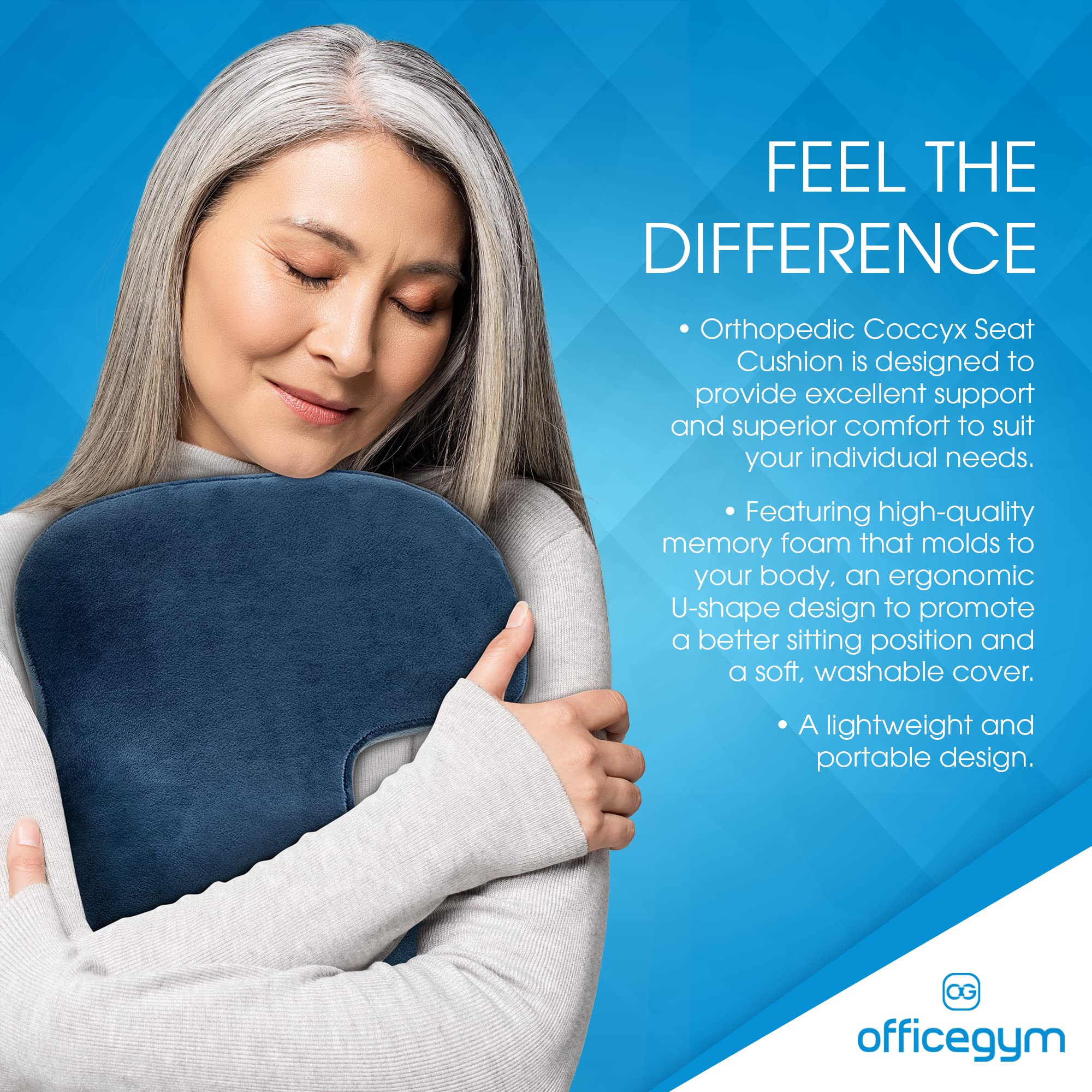 OFFICEGYM Orthopedic Coccyx Seat Cushion: Premium Memory Foam Pillow for Tailbone Pain & Back Support. Ergonomic & Travel Ready. Premium Hip & Back Support for Office Chair, Cars, & Airplane Seats