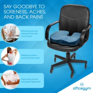 OFFICEGYM Orthopedic Coccyx Seat Cushion: Premium Memory Foam Pillow for Tailbone Pain & Back Support. Ergonomic & Travel Ready. Premium Hip & Back Support for Office Chair, Cars, & Airplane Seats