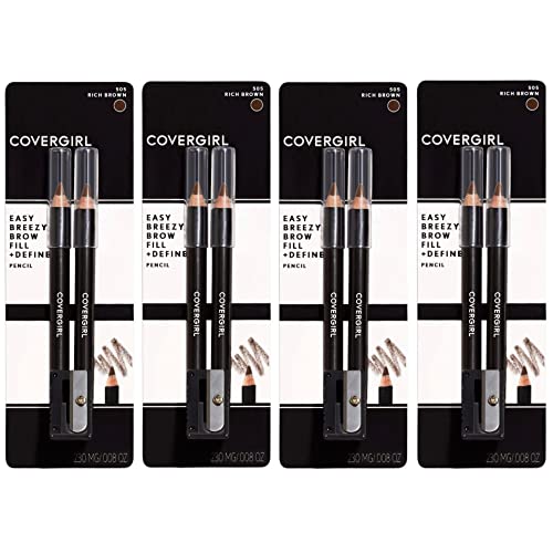 CoverGirl Easy Breezy Brow, Fill+Define Pencils [505] Rich Brown 2 ea​​ ( Pack of 4)​