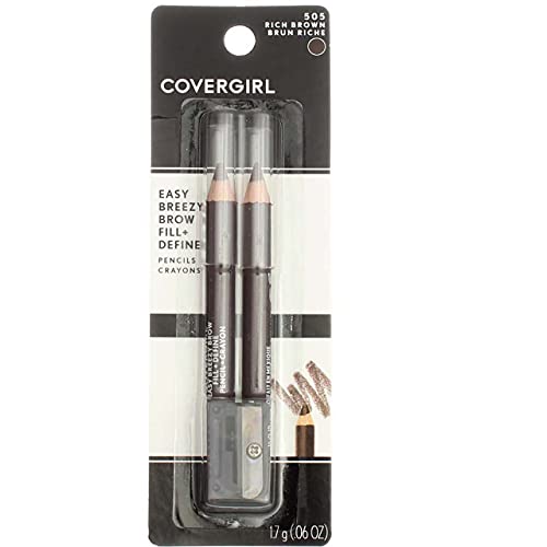 CoverGirl Easy Breezy Brow, Fill+Define Pencils [505] Rich Brown 2 ea​​ ( Pack of 5)​