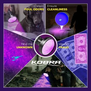 Kobra Black Light Flashlight 100 LED Lamp and Blacklight for Home & Hotel Inspection, Pet Urine & Stains - Ultra Intensity 18W 385-395nm LEDs Spot Counterfeit Money, Leaks, Scorpions (100 LED) (Black)