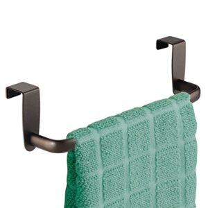 mDesign Steel Metal Wire Over Cabinet Towel Rack Storage Organizer - Hang on Cabinet or Door - Towel Bar Holder for Kitchen - Holds Hand Towels, Washcloths - Spira Collection - Bronze