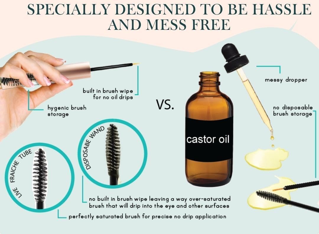 USDA Organic Castor Oil Lash Serum - Premium All Natural Cold Pressed Castor Oil Eyelash Growth Serum with Mascara Tube - Eyelash Treatment and Conditioner - For Thicker and Fuller Lashes