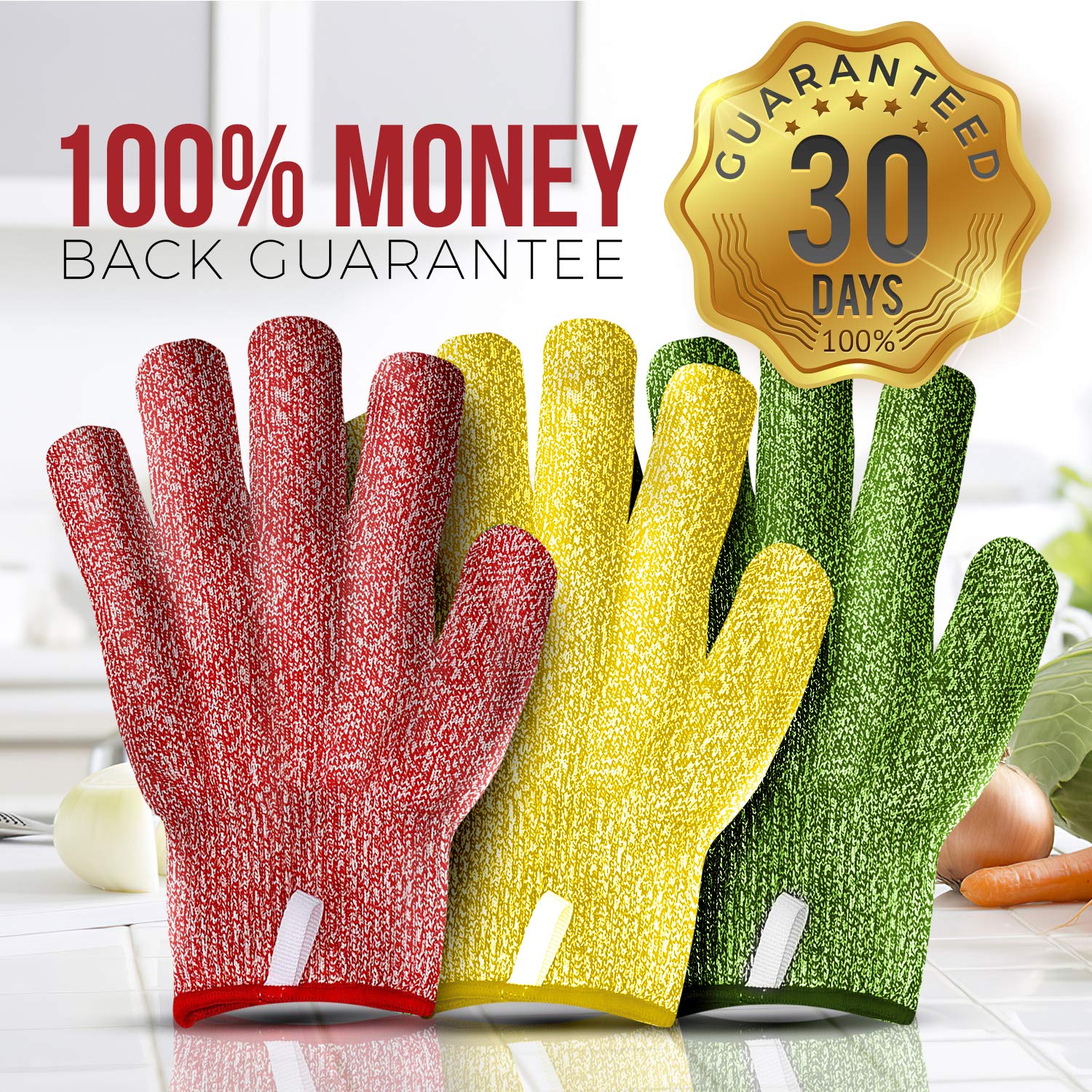 TruChef Cut Resistant Gloves - 3 Pack, Food Grade, Fits both hands, Level 5 Protection, Small