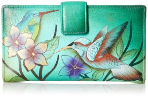 anna by anuschka womens 1833 wallet hand painted genuine leather, birds in paradise green, one size us