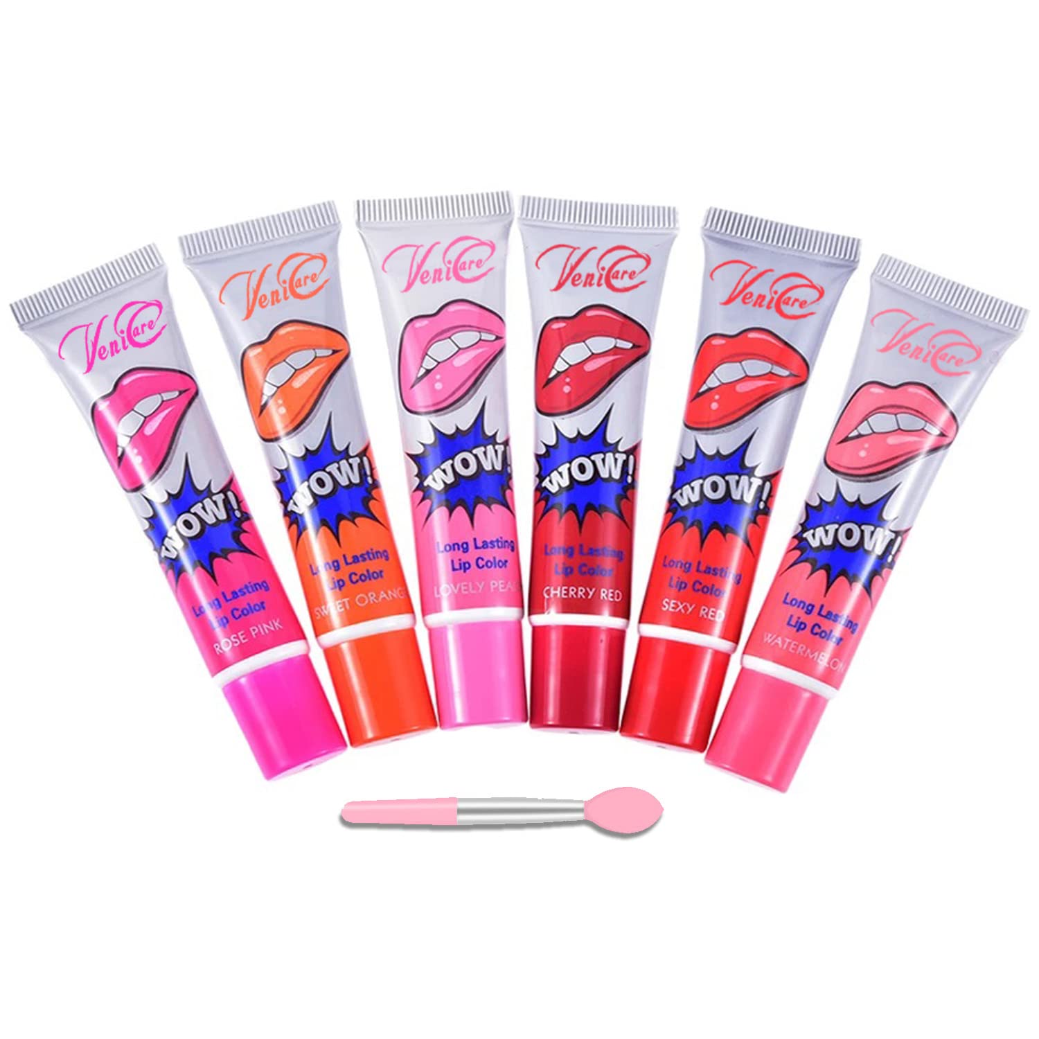 6-PACK Peel-Off Colored Lip Stain Gloss + Applicator Stick | Variety of SIX Luscious, Sexy Colors | Apply, Let Dry, Peel Away, and Look Beautiful!