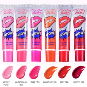 6-PACK Peel-Off Colored Lip Stain Gloss + Applicator Stick | Variety of SIX Luscious, Sexy Colors | Apply, Let Dry, Peel Away, and Look Beautiful!