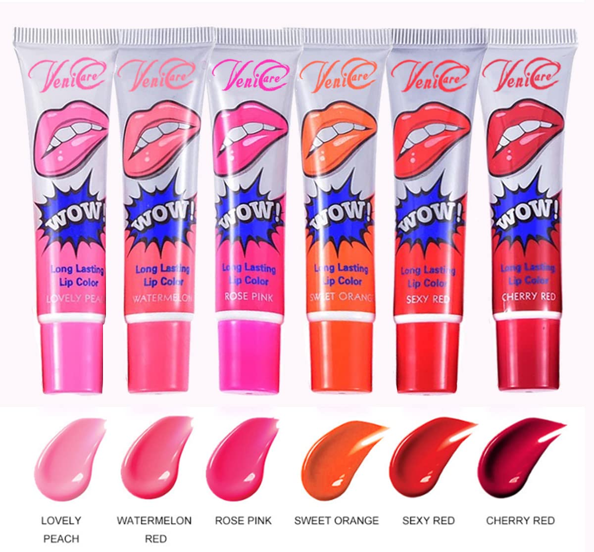 6-PACK Peel-Off Colored Lip Stain Gloss + Applicator Stick | Variety of SIX Luscious, Sexy Colors | Apply, Let Dry, Peel Away, and Look Beautiful!