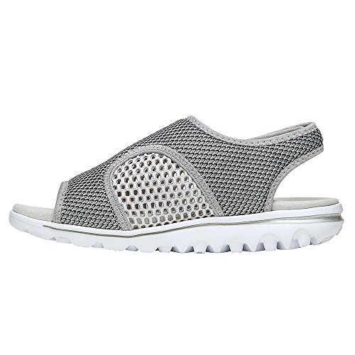 Propét Womens TravelActiv Sandal, Silver/Black, 8 Wide US