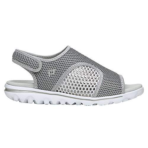 Propét Womens TravelActiv Sandal, Silver/Black, 8 Wide US