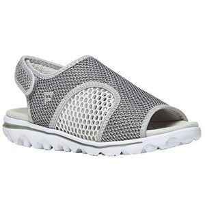 Propét Womens TravelActiv Sandal, Silver/Black, 8 Wide US