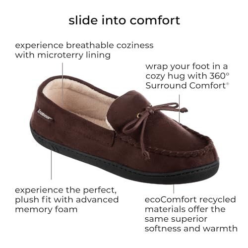 isotoner Men's Slippers, Microsuede Moccasin Indoor/Outdoor House Shoes with Cooling Memory Foam and Skid Resistance