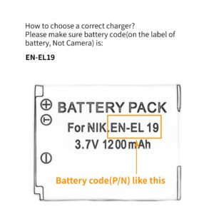 EN-EL19 USB Charger for Nikon Coolpix S33, S7000, S6900, S2800, S100, S3100, S4100, S4300, S5200, S6500 Camera and More