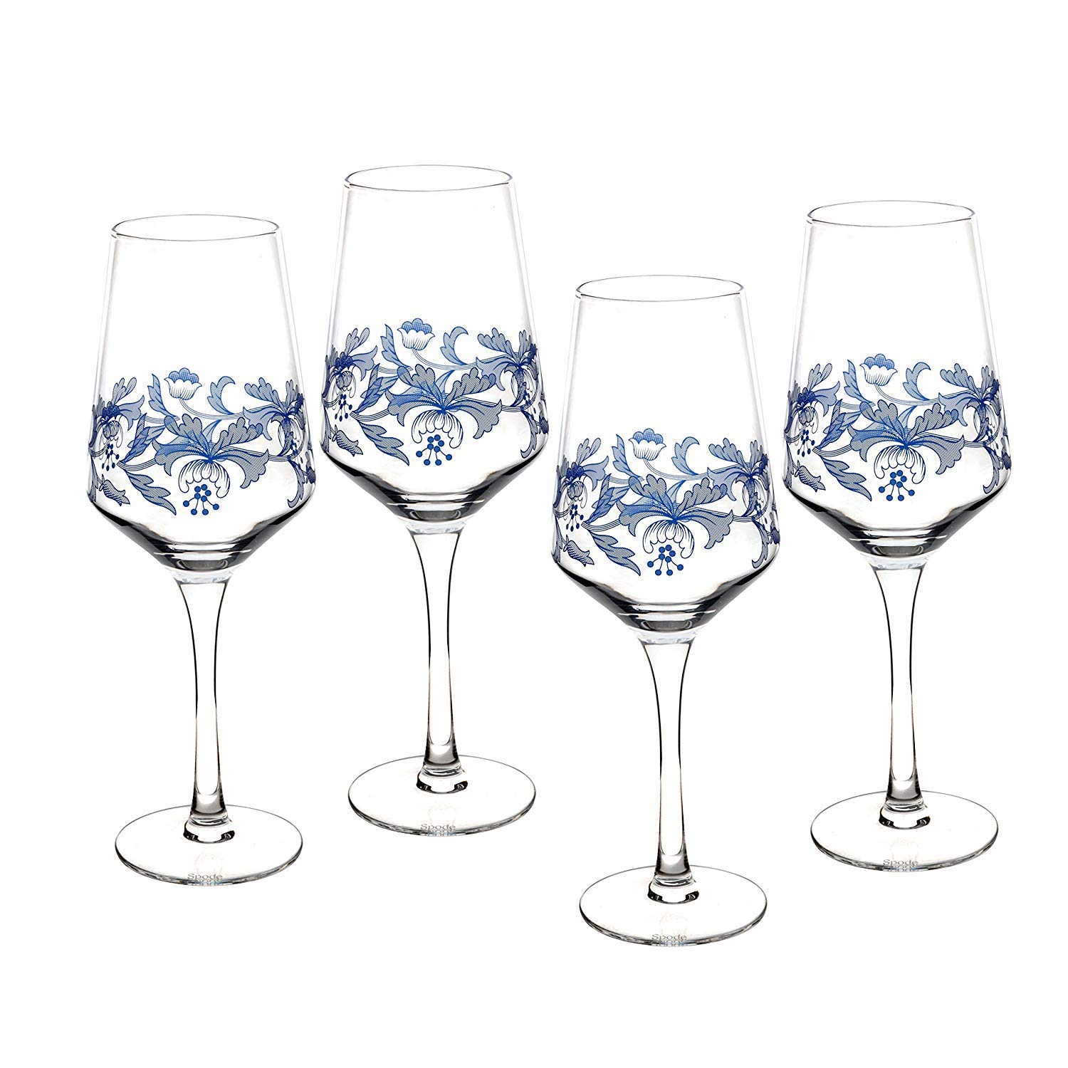 Portmeirion Spode Blue Italian Wine Glass Set | Set of 4 | 16 Ounces | Stemmed Glassware | Glasses for Water, Cocktails, and Other Beverages | Handwash Only