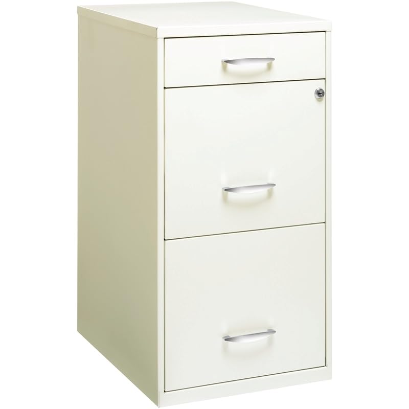 Pemberly Row 18" Deep 3-Drawer Contemporary Metal File Cabinet, Letter Size, Smooth Glides, for Small Office/Home Office, in Pearl White