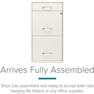 Pemberly Row 18" Deep 3-Drawer Contemporary Metal File Cabinet, Letter Size, Smooth Glides, for Small Office/Home Office, in Pearl White