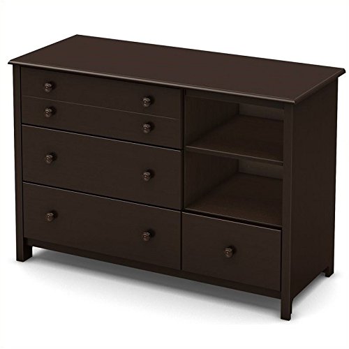 Pemberly Row Large Changing Table for Baby Bedroom, 4 Drawers and Open Shelves, Espresso Brown