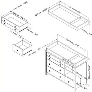 Pemberly Row Large Changing Table for Baby Bedroom, 4 Drawers and Open Shelves, Espresso Brown