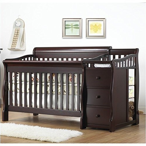 Pemberly Row 4-in-1 Convertible Crib and Changer Set in Espresso