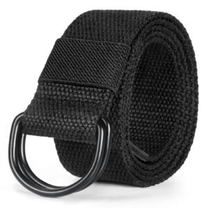 maikun mens & womens canvas belt with black d-ring 1 1/2" wide extra long black, 110cm long, for waist size 31-35''