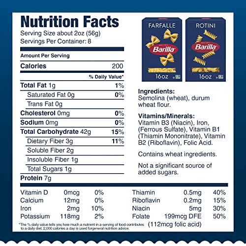 BARILLA Pasta Variety Pack, Farfalle & Rotini, 16 oz Boxes (8 Pack) - 8 Servings/Box, Made in Italy with Durum Wheat