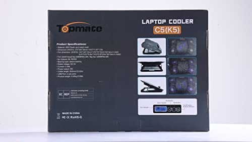 TopMate C5 12-15.6 inch Gaming Laptop Cooler Cooling Pad | 5 Quiet Fans and LCD Screen | 2500RPM Strong Wind Designed for Gamers and Office