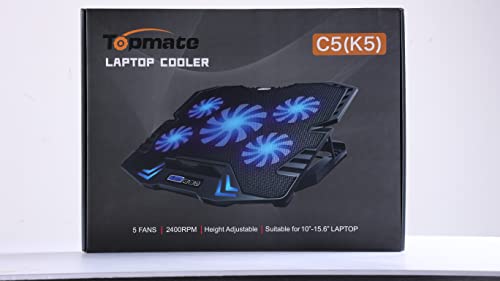 TopMate C5 12-15.6 inch Gaming Laptop Cooler Cooling Pad | 5 Quiet Fans and LCD Screen | 2500RPM Strong Wind Designed for Gamers and Office