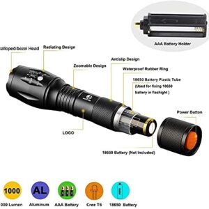 yIFeNG Tactical Flashlight Led Flashlight High Lumens S1000 - T6 Upgraded Flash Light Ultra Bright with Zoomable 5 Modes, Camping Accessories for Outdoor Emergency Gear (2 Pack)