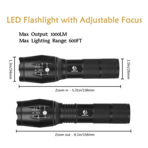 yIFeNG Tactical Flashlight Led Flashlight High Lumens S1000 - T6 Upgraded Flash Light Ultra Bright with Zoomable 5 Modes, Camping Accessories for Outdoor Emergency Gear (2 Pack)