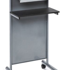 Audio-Visual Direct Wheeled Lectern Podium - Standing Desk with Storage Shelf - Silver/Black - Ideal for Presentations and Laptop Use