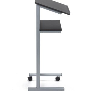 Audio-Visual Direct Wheeled Lectern Podium - Standing Desk with Storage Shelf - Silver/Black - Ideal for Presentations and Laptop Use