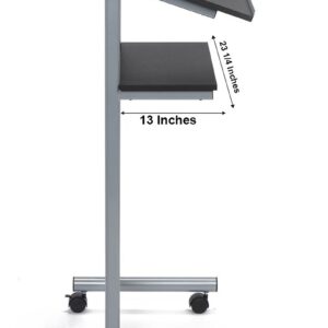 Audio-Visual Direct Wheeled Lectern Podium - Standing Desk with Storage Shelf - Silver/Black - Ideal for Presentations and Laptop Use