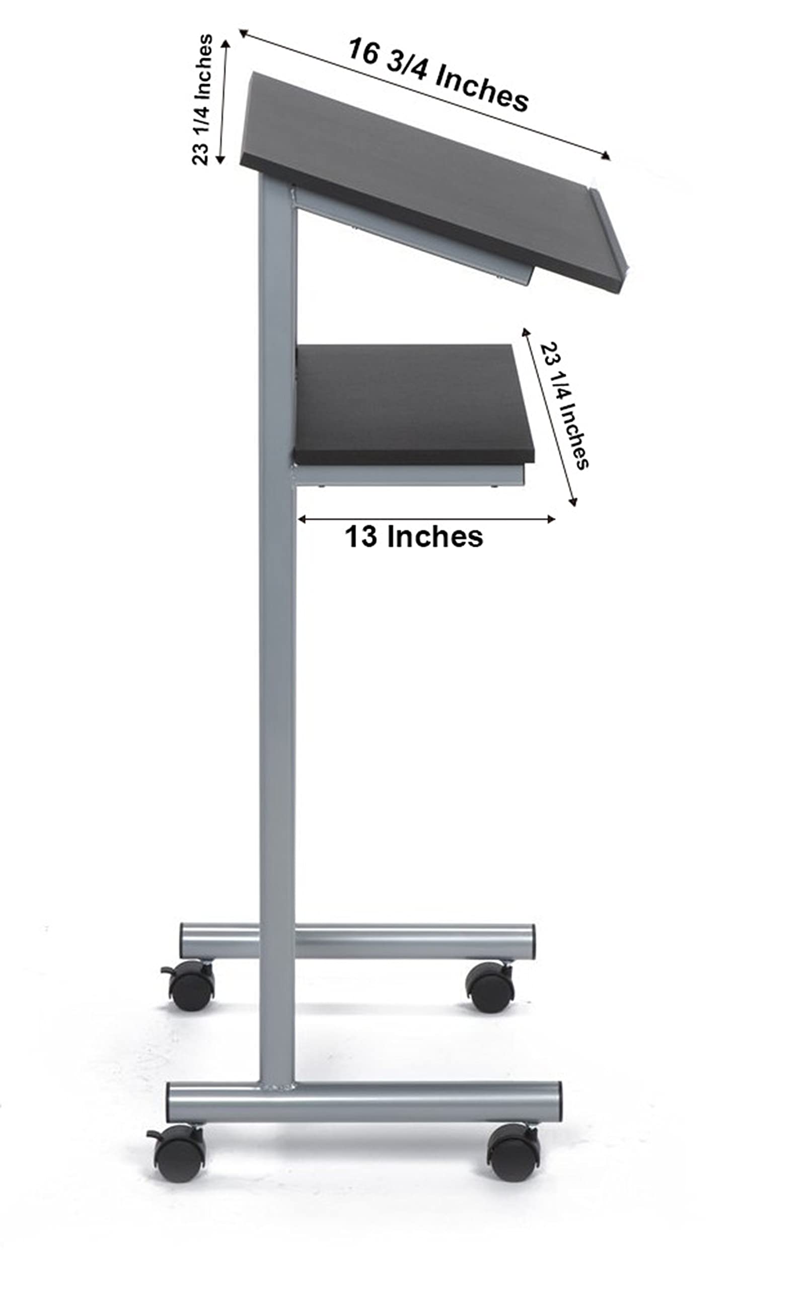 Audio-Visual Direct Wheeled Lectern Podium - Standing Desk with Storage Shelf - Silver/Black - Ideal for Presentations and Laptop Use