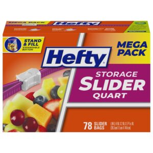 hefty slider storage bags, quart size, 78 count