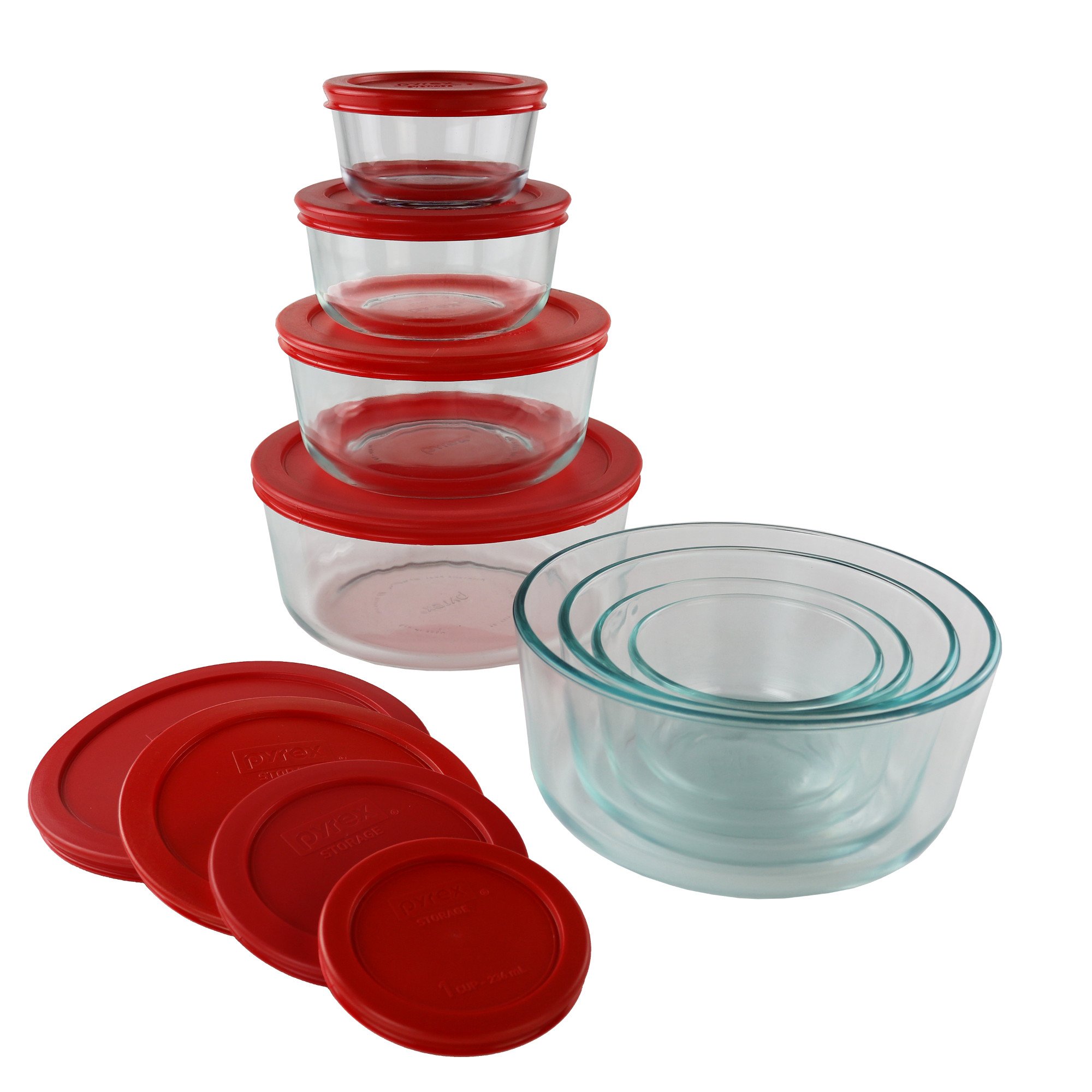 Pyrex 16-Pc Glass Food Storage Set - 7, 4, 2 & 1 Cup Round Containers With Lids, BPA-Free, Dishwasher & Microwave Safe