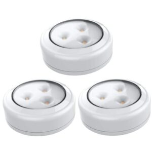 brilliant evolution wireless led puck light 3 pack, under cabinet lighting, closet lights, kitchen sink/shelf lights, battery powered, stick on push/tap lights - under cabinet lights wireless